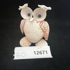 G Gwen | Accents | Sea Shell Wise Owl Bird Art Sculpture Farmhouse Boho Handmade Folk Figurine ...